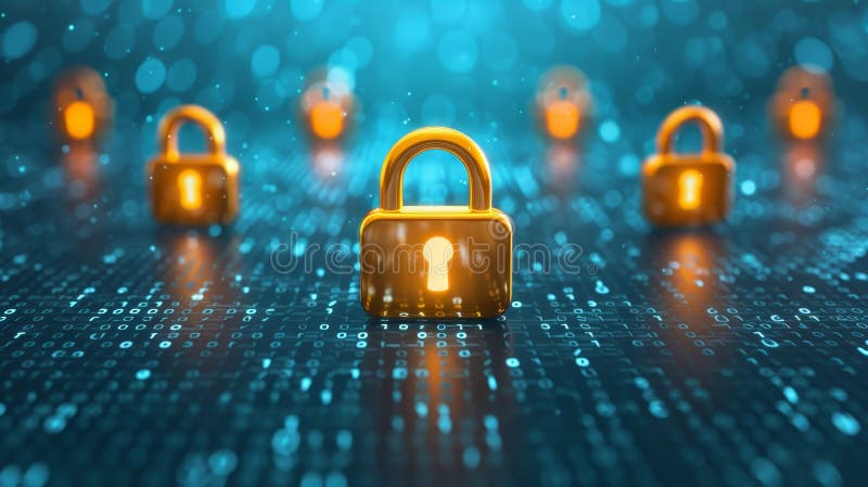 Golden Padlocks on a Secure Digital Network Stock Illustration ...