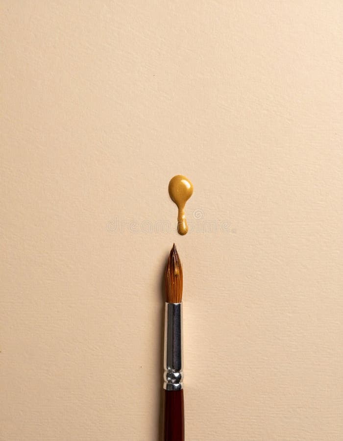 Golden Paint Drop and Brush on Brown Background Stock Illustration ...