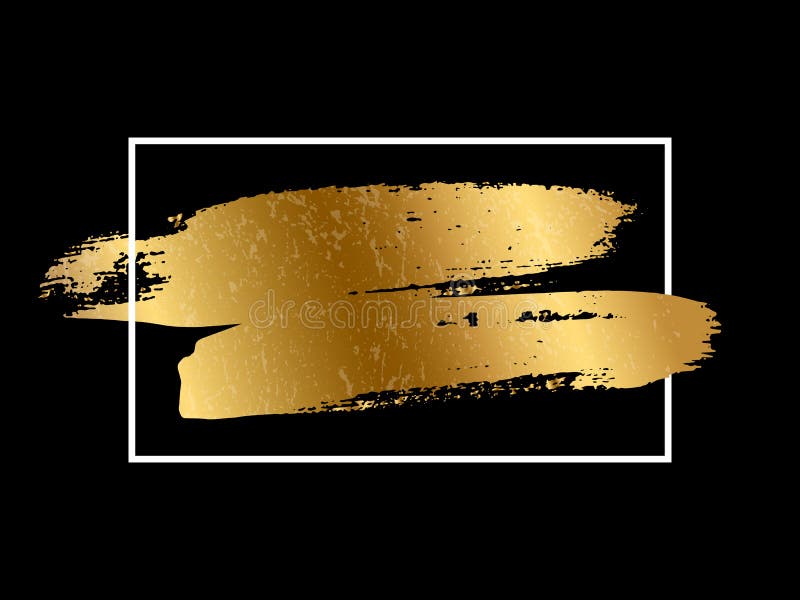 Golden Paint Smear Stain with White Rectangle Frame. Vector Gold Brush ...