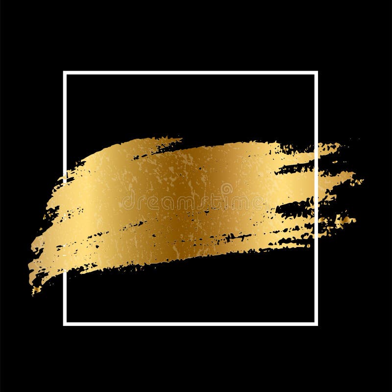 Golden Paint Smear Stain with White Rectangle Frame. Vector Gold Brush ...