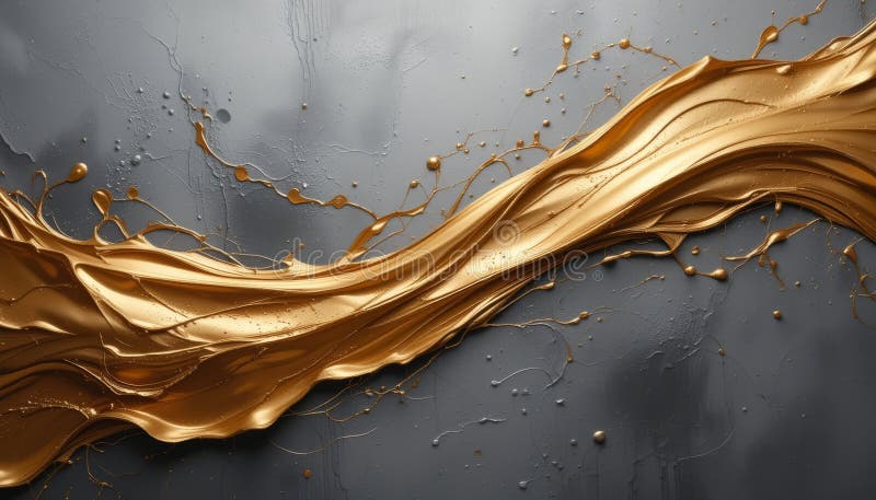 Golden Paint Splash, Abstract Art Background with Flowing Metallic ...