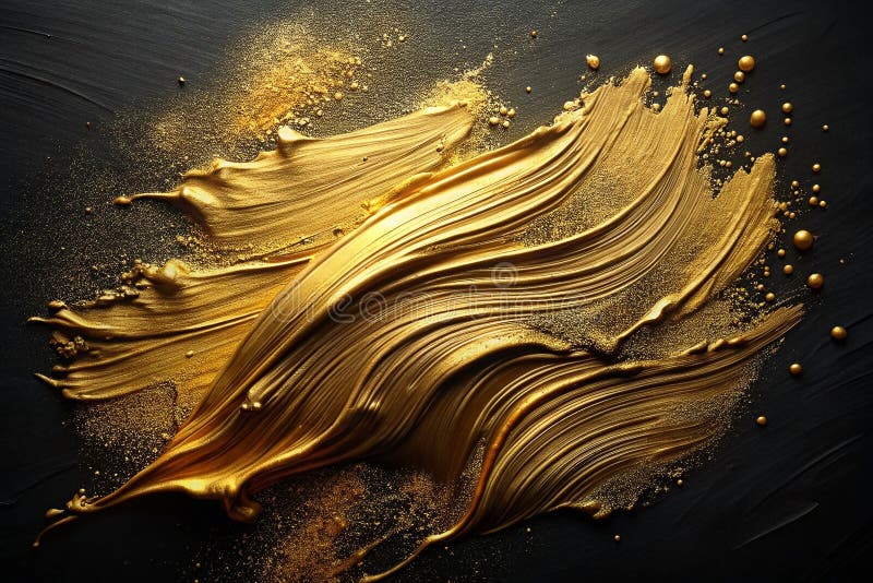 Golden Paint Splash Abstract Art on Dark Background Stock Illustration ...
