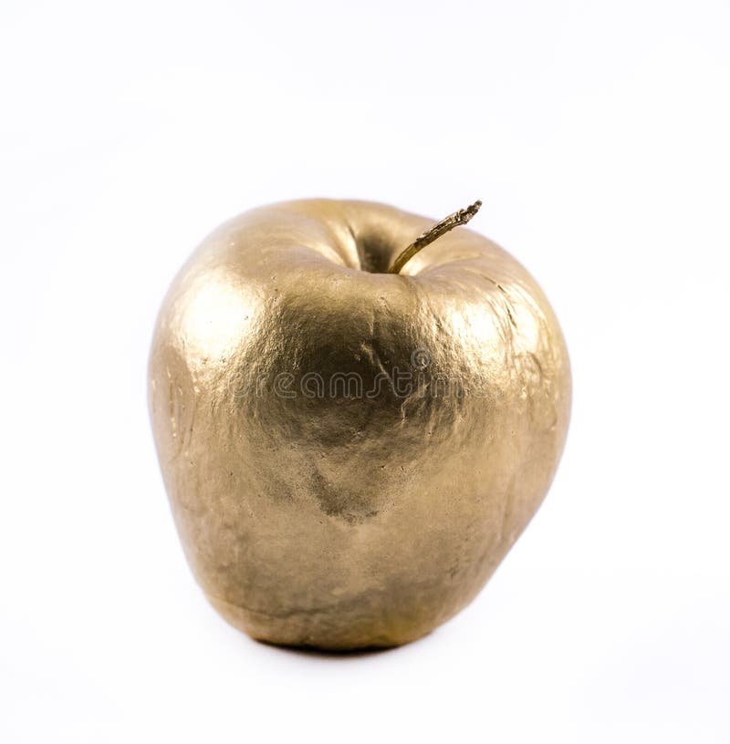 Golden Painted Apple on a White Background Stock Image - Image of white ...