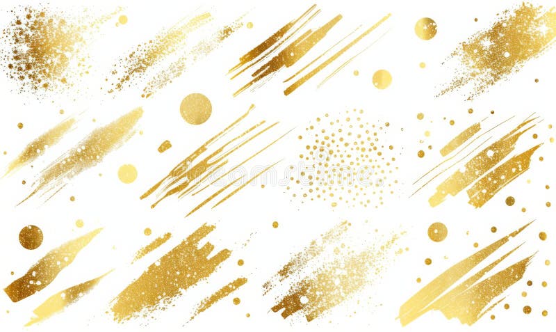 Golden Painted Grunge Stains and Lines Set on White Background Stock ...