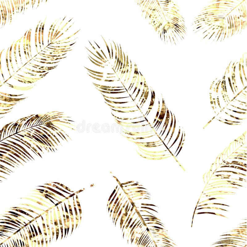 Golden Palm Leaf Seamless Pattern on White Background. Vector Stock ...