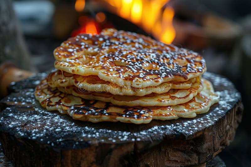Golden Pancakes by the Fire Stock Illustration - Illustration of ...
