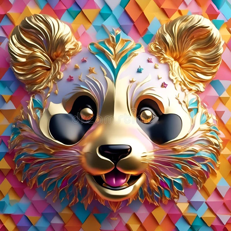 Golden Panda Mask on a Mosaic Backdrop Stock Illustration ...