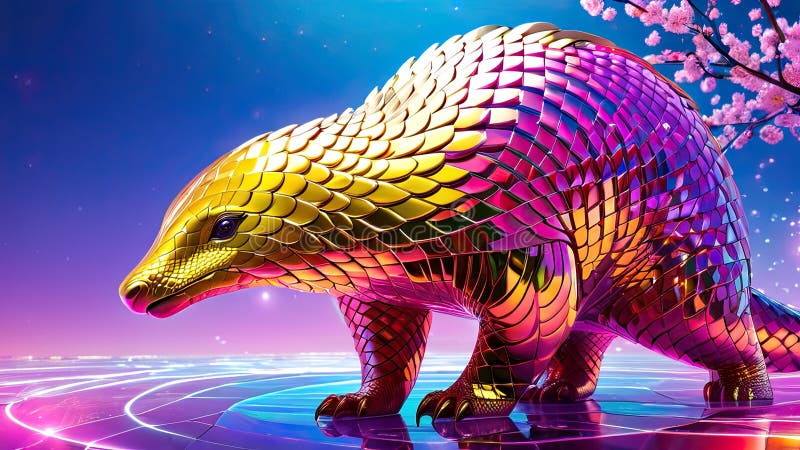 Golden Pangolin with Cherry Blossom Background. Stock Illustration ...