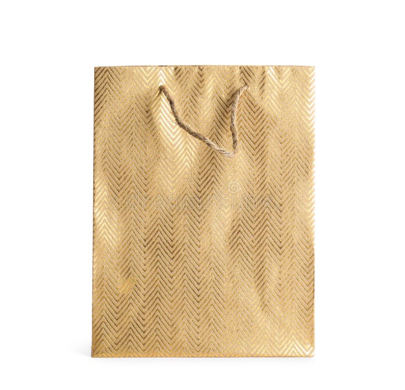 Golden Paper Shopping Bag Isolated. Space for Design Stock Image ...