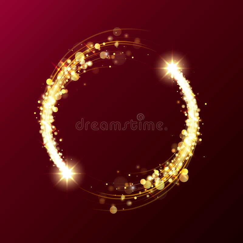 Golden Particle Shining Round Frame. Golden Ring. Glowing Circle Border ...