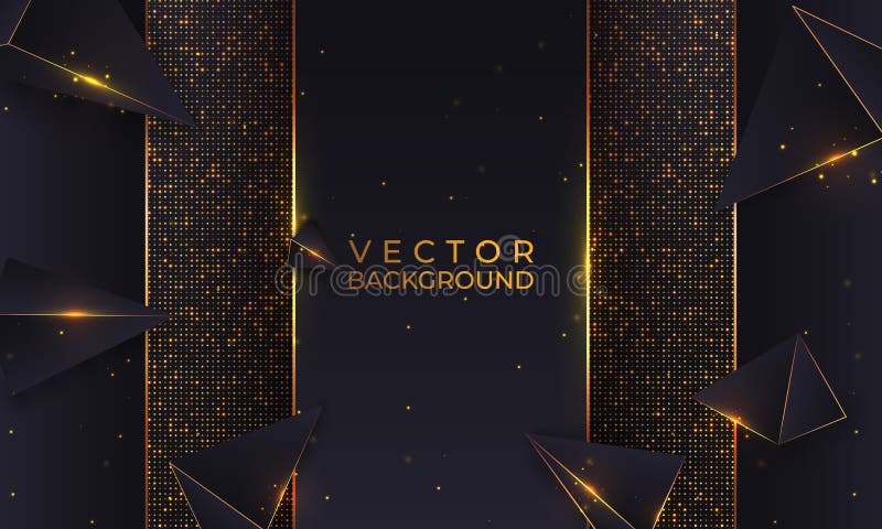 Golden Particle Shining and Triangle on Dark Background. Glowing Golden ...