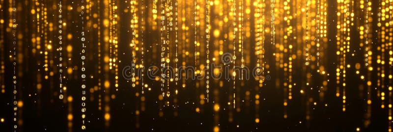 Golden Particles and Binary Code Streams. Abstract Digital Technology Background. Big Data ...