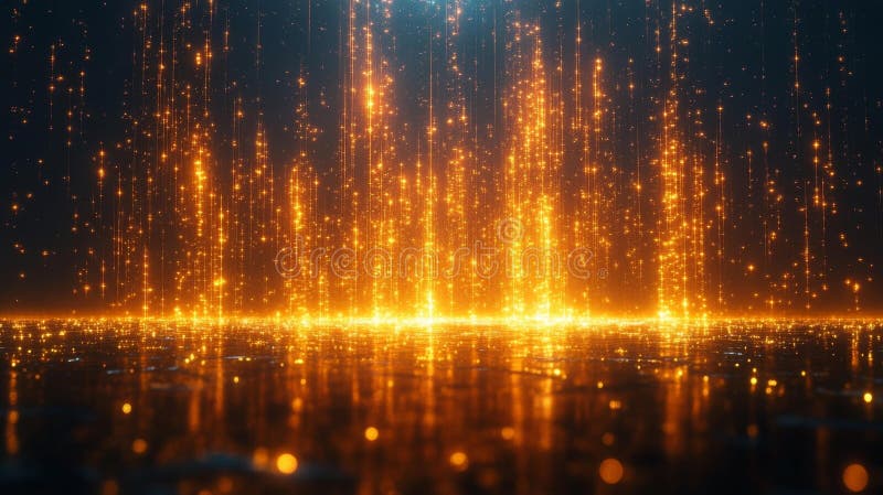 Golden Light Particles Falling in Glowing Rain Effect Stock ...