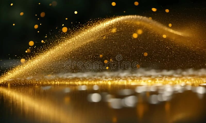 Golden Particles Explode and Cascade Onto a Dark Surface, Creating a ...