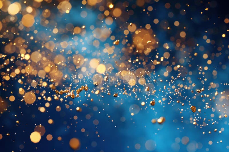 Golden Particles Exploding Creating a Festive Bokeh Effect on Blue Stock Illustration ...