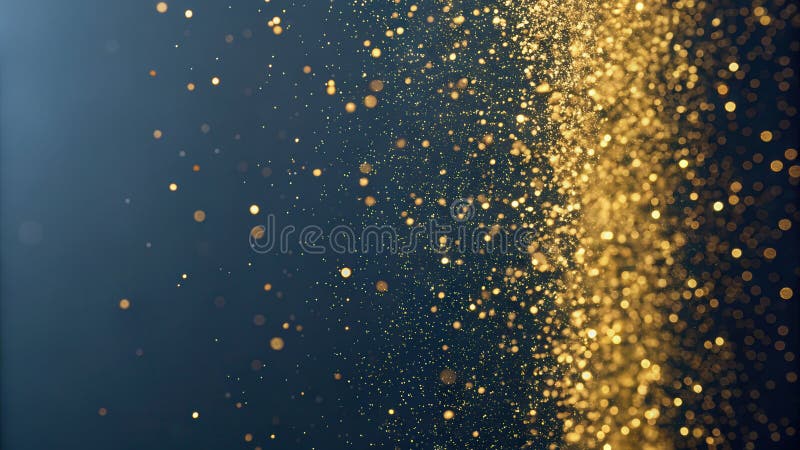 Golden Particles Float Upward Along a Vertical Axis on a Dark ...