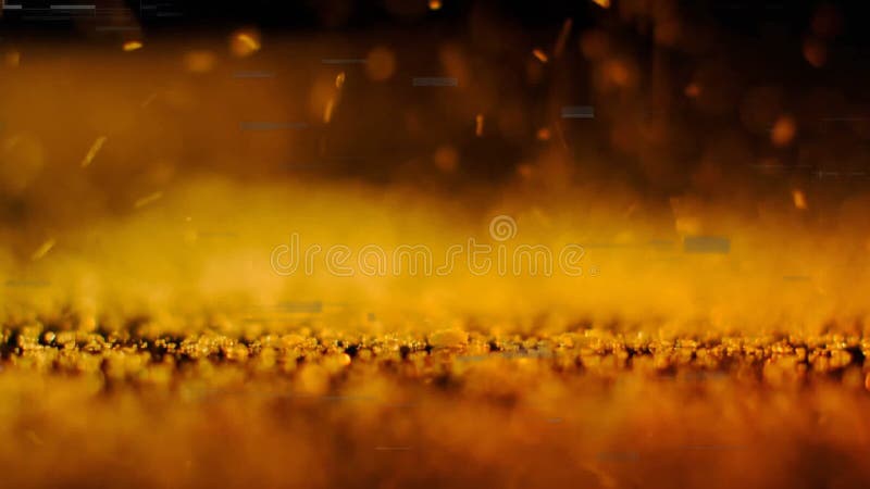 Golden Particles Floating Over Ground, Data Processing Animation in ...