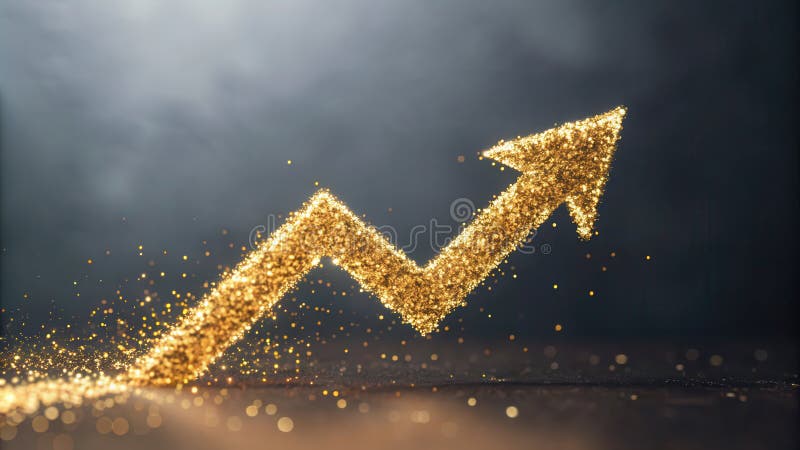 Golden Particles Forming Rising Arrow Symbolizing Growth Stock ...