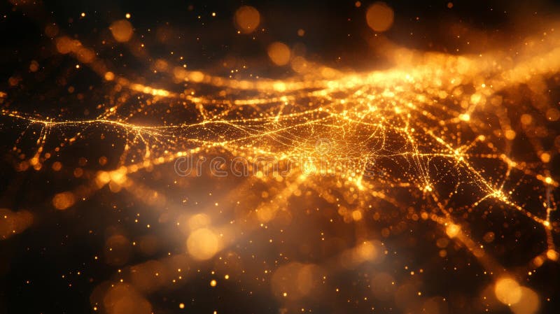 Golden Particles Intertwining in an Abstract Pattern Against a Dark ...