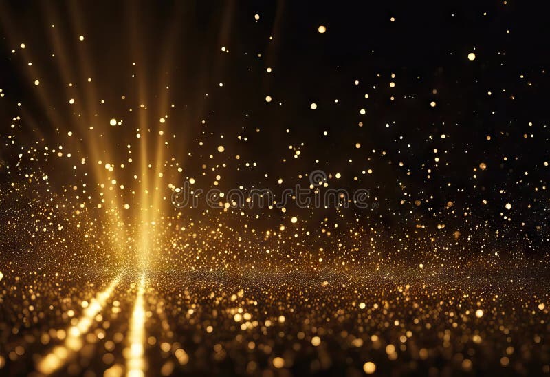 Golden Particles in the Rays of Light on a Black Background for Use ...