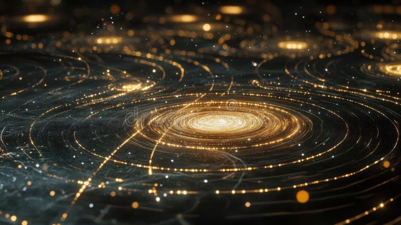 Golden Particles Rotating and Forming Concentric Circles, Abstract ...