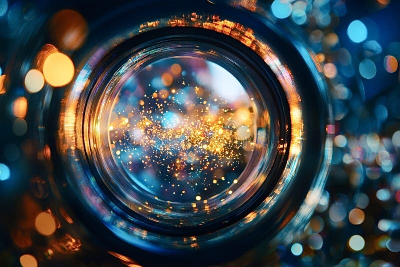 Golden Particles Rotating Inside Glass Tube with Bokeh Effect Stock ...