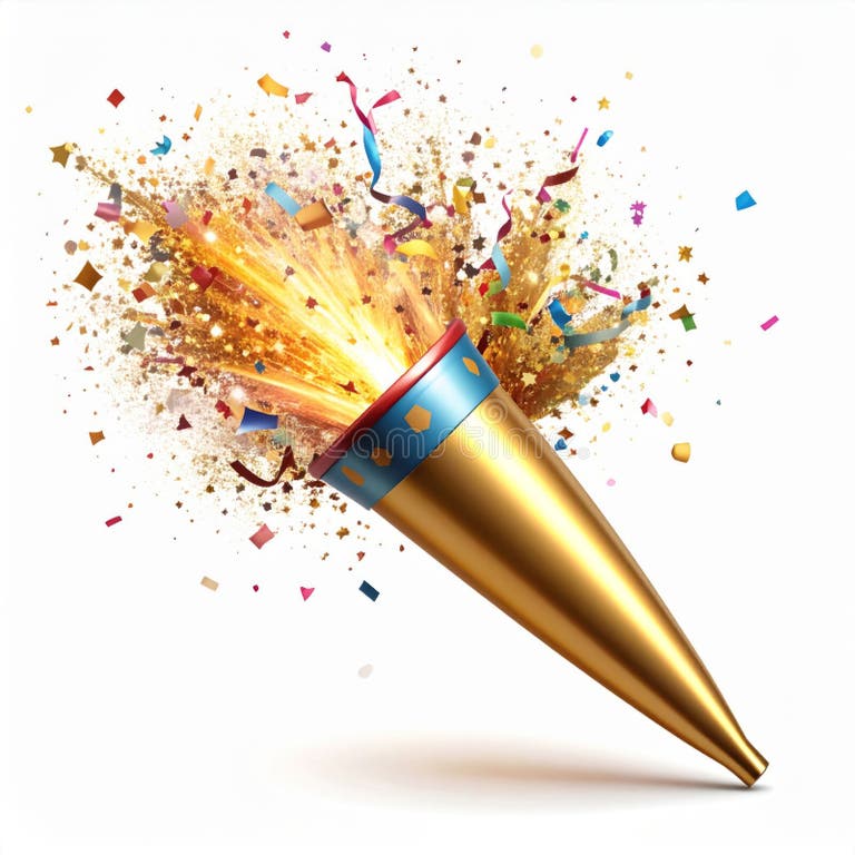 Golden Party Horn Exploding with Colorful Confetti Stock Illustration ...