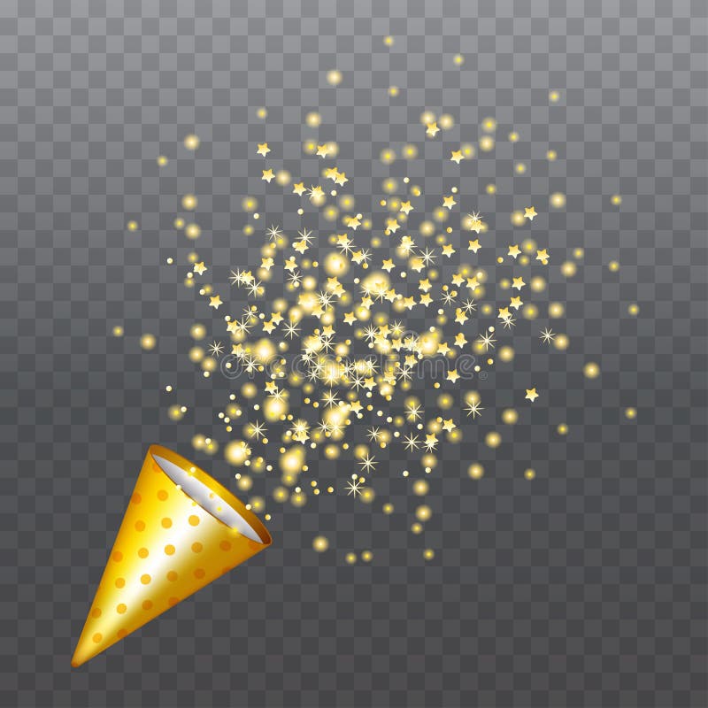 Golden Party Popper with Exploding Confetti Particles Stock Vector ...