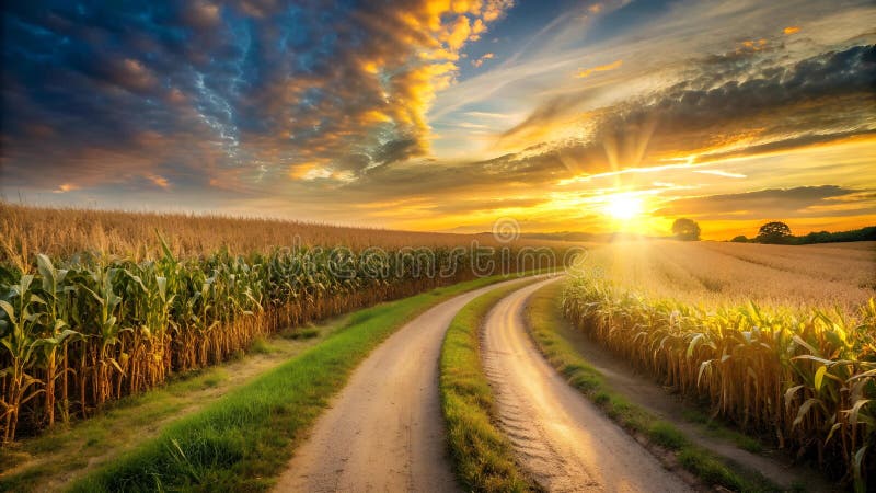 Golden Path through the Cornfields AI Generated Stock Illustration ...