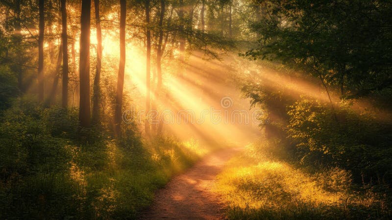 Golden Path Sunlit Forest Trail Stock Photo - Image of golden, trees ...