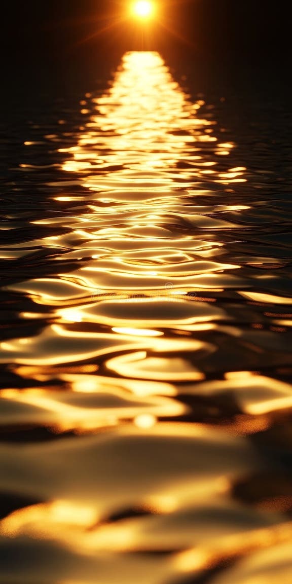 Golden Pathway. Reflection of the Sun in Calm Water. Ripples on the ...