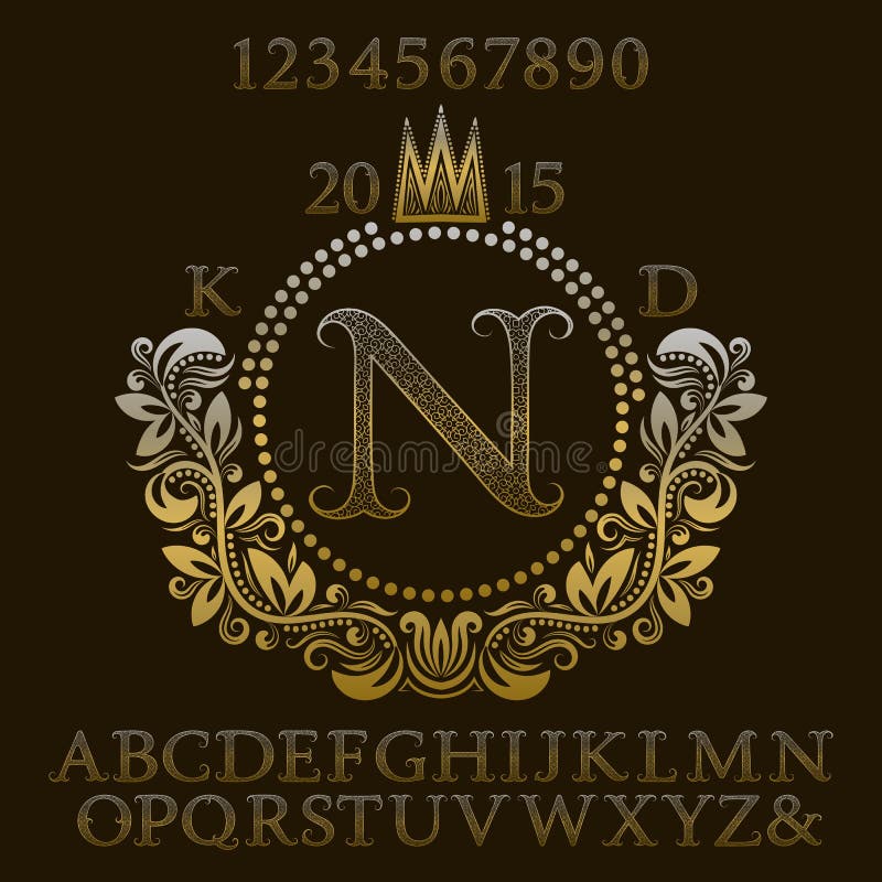 Golden Patterned Letters and Numbers with Initial Monogram in Coat of ...
