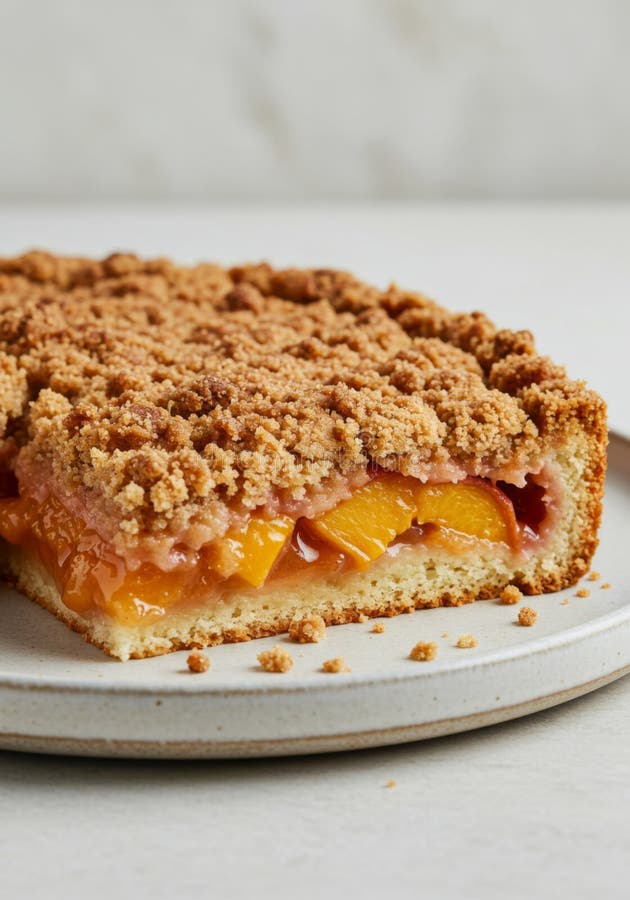 Golden Peach Crumble Cake on a Plate Stock Illustration - Illustration ...