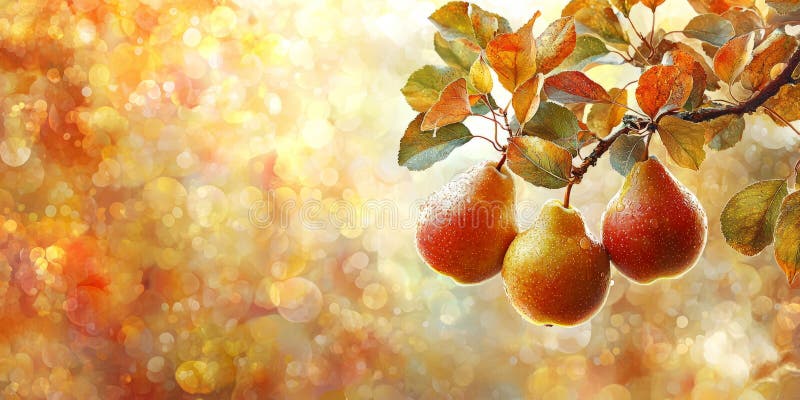 Golden Pears Branch Ready Harvest Soft Background Orchard Trees Stock ...