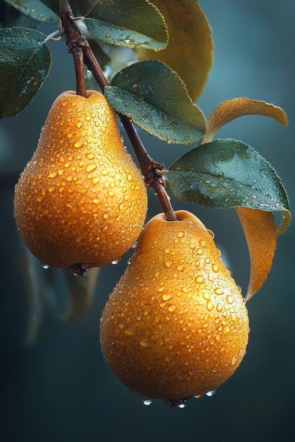 Golden Pears on a Branch, Ready for Harvest, with a Soft Background of ...