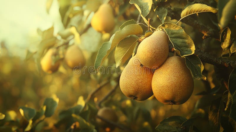 Golden Pears on a Branch, Ready for Harvest, with a Soft Background of ...