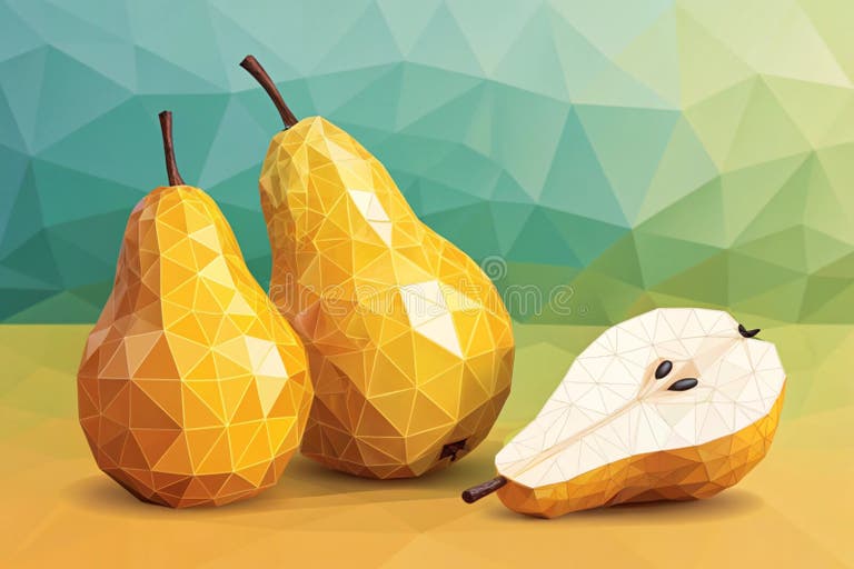 Golden Pears Pop Art - 3D Low-Poly Illustration on Gradient Background ...