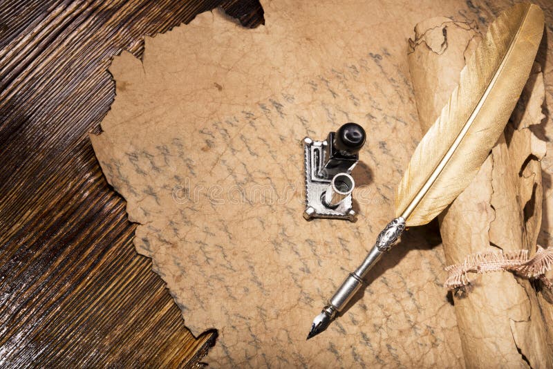 Golden Pen and Ancient Manuscripts Stock Image - Image of writer ...