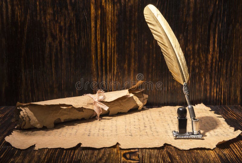 Golden Pen and Ancient Manuscripts Stock Photo - Image of antique ...