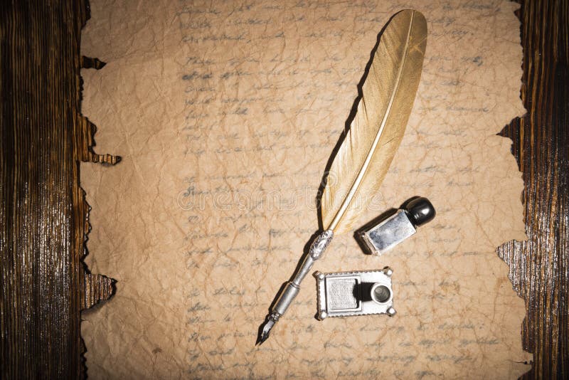 Golden Pen and Ancient Manuscripts Stock Image - Image of literature ...