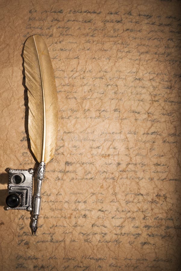 Golden Pen and Ancient Manuscripts Stock Photo - Image of language ...