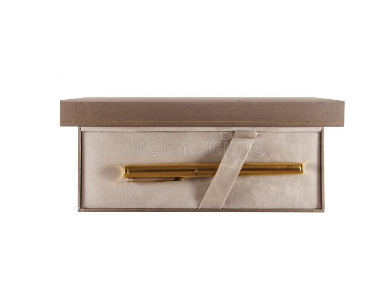 Golden pen in box top view stock photo. Image of office - 59998754