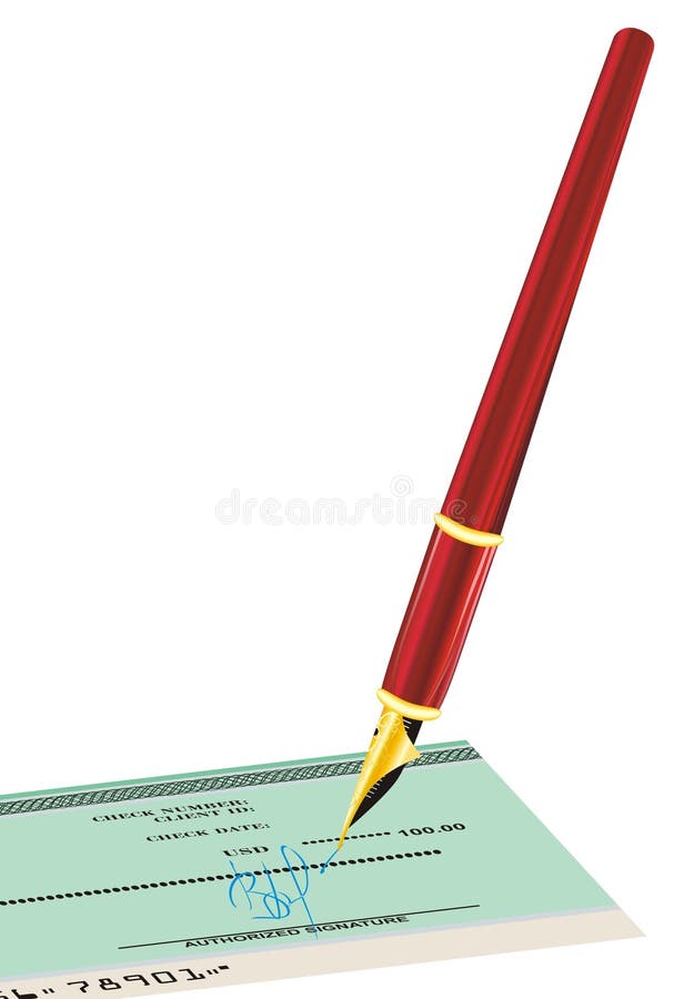Golden pen and a check stock illustration. Illustration of transaction ...