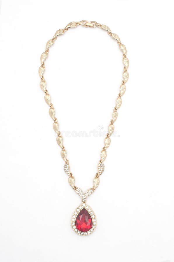 Golden Pendant with Ruby and Diamonds Isolated on White Stock Image ...