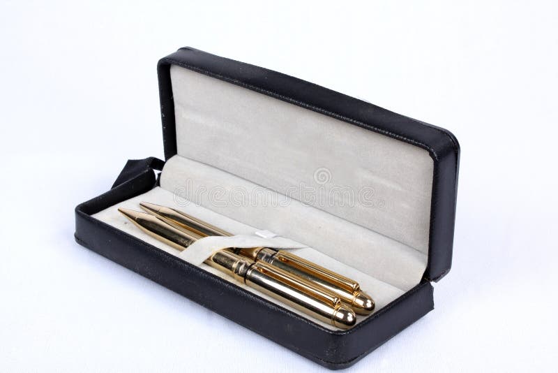 Golden Pens Set stock image. Image of pens, metallic, beautiful - 8303501