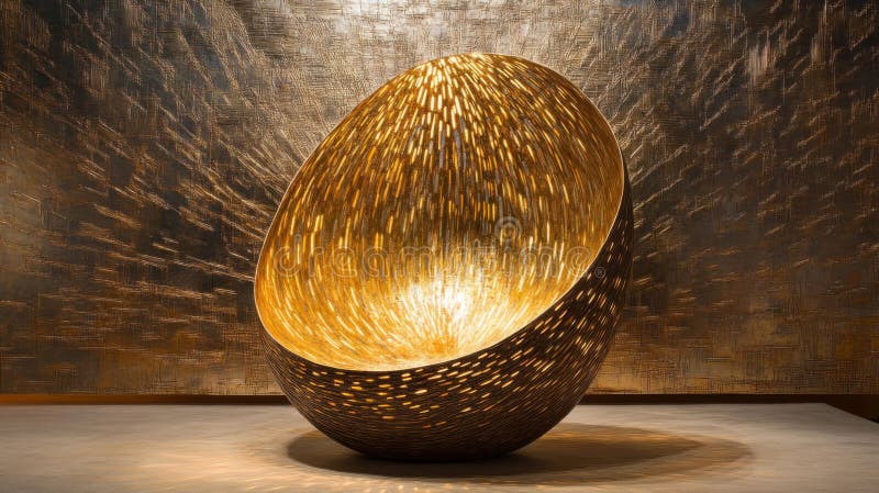 Golden Perforated Metal Sphere Sculpture on Dark Background Stock ...