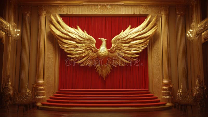 Golden Phoenix Adorns Regal Red Stage Setting Stock Illustration ...