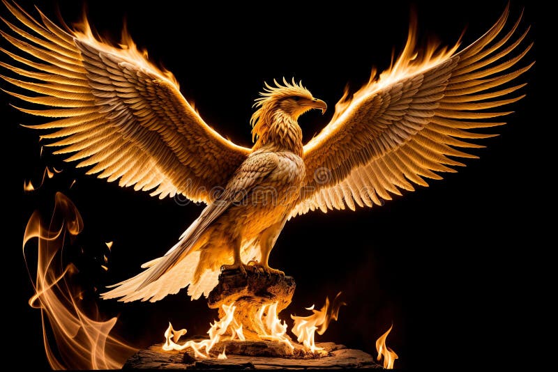 A Golden Phoenix Arising from an Iridescent Flame Stock Illustration ...