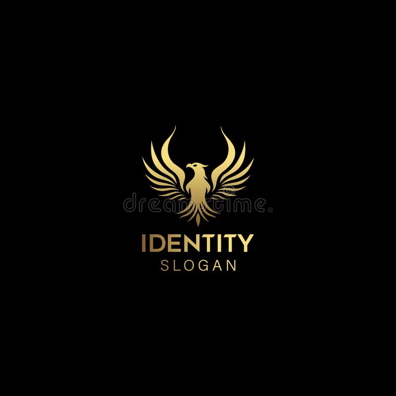 Golden Phoenix Eagle Logo Design with Black Background Stock ...