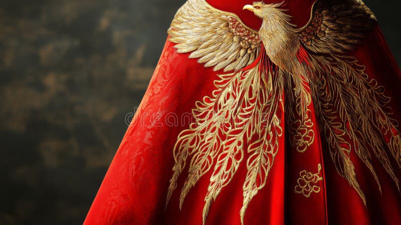 Golden Phoenix Embroidered Red Garment Detail Stock Illustration ...